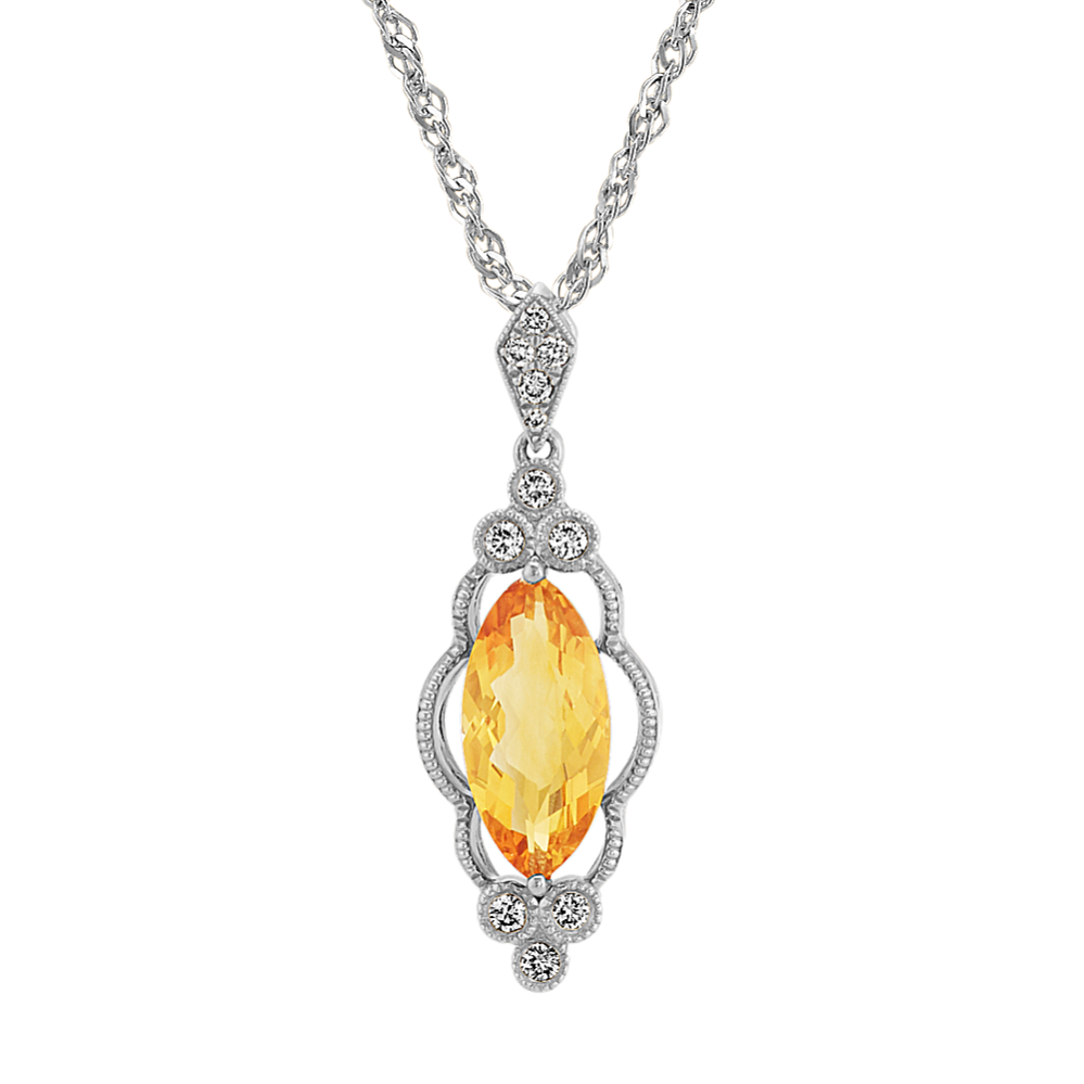 Marquise Citrine and Diamond Pendant (20 in) | Shane Co.