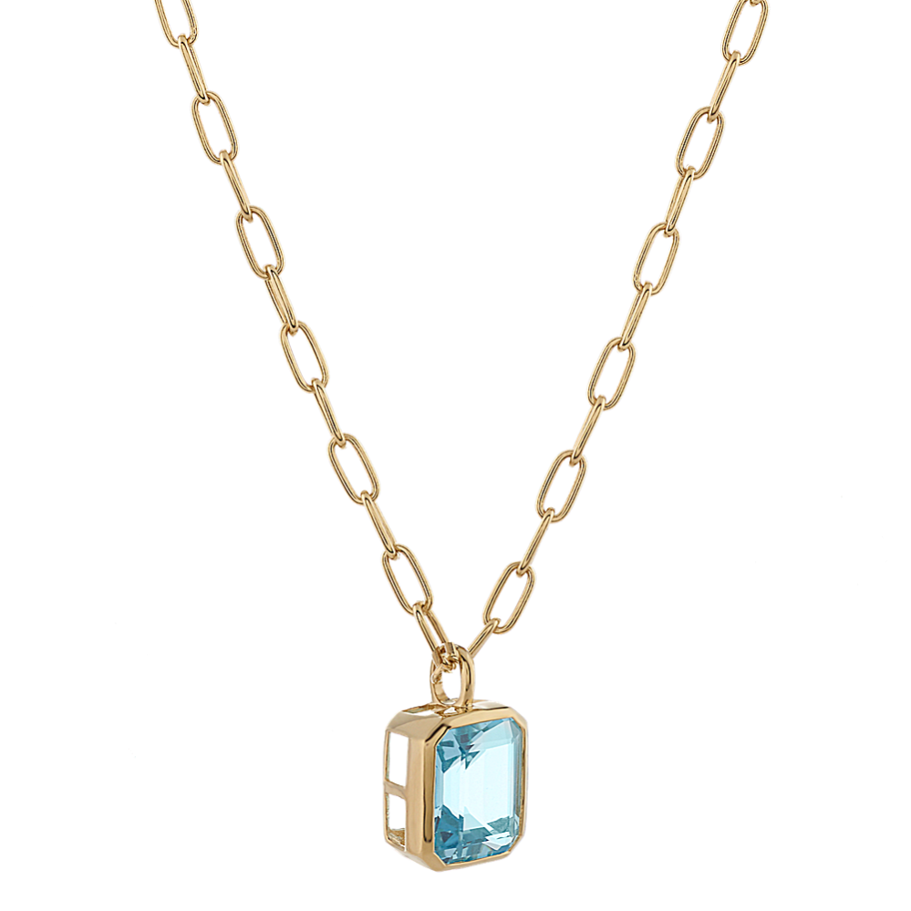Blue Topaz Paper Clip Pendant in Vermeil 14K Yellow Gold (22 in ...