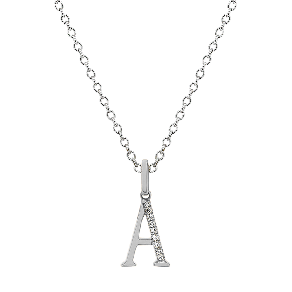 Diamond Letter A Pendant in 14k White Gold (18'') | Shane Co.