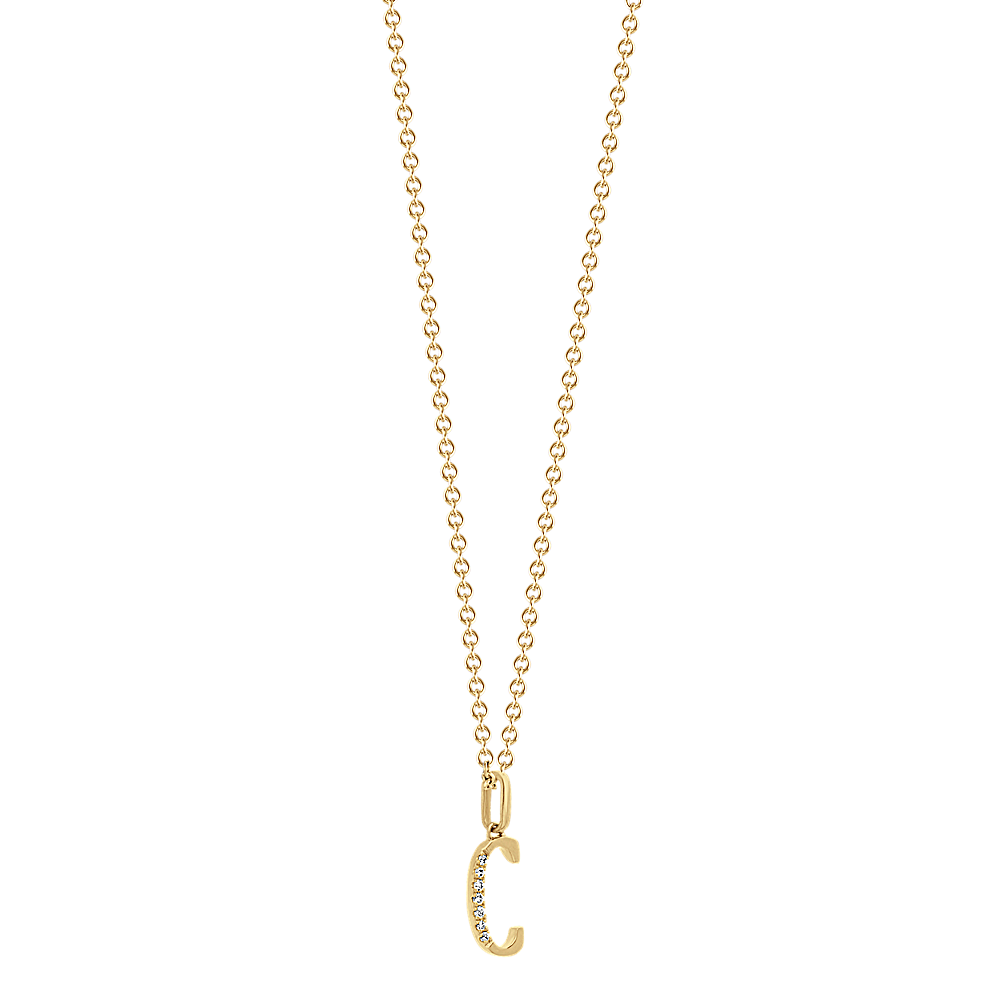 Diamond Letter C Pendant in 14k Yellow Gold (18 in) | Shane Co.