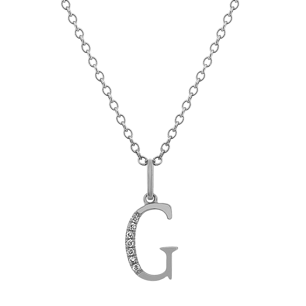 Diamond Letter G Pendant in 14k White Gold (18 in) | Shane Co.