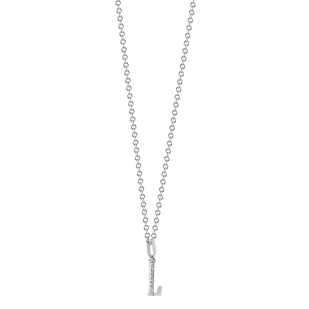 Diamond Letter L Pendant in 14k White Gold (18 in) | Shane Co.