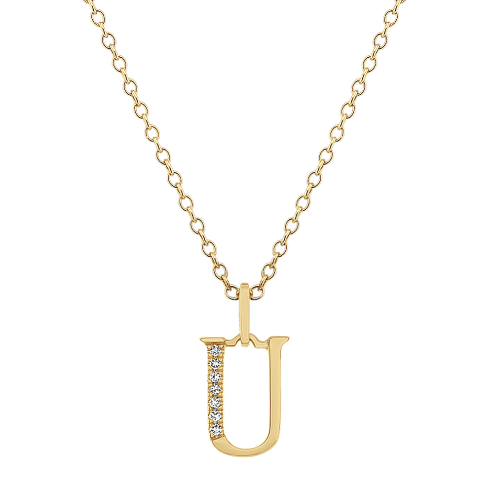 Diamond Letter U Pendant in 14k Yellow Gold (18 in) | Shane Co.