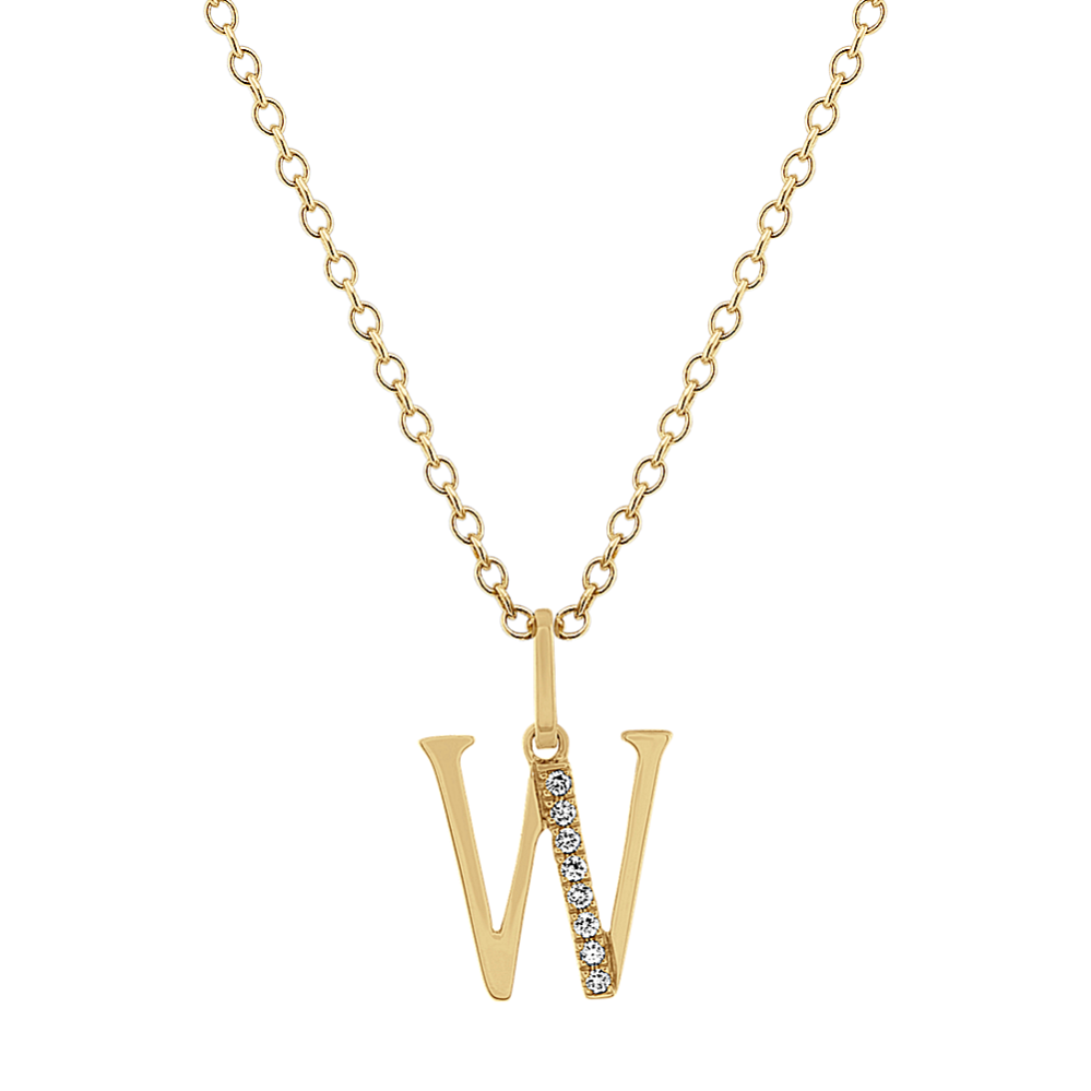 Diamond Letter W Pendant in 14k Yellow Gold (18 in) | Shane Co.