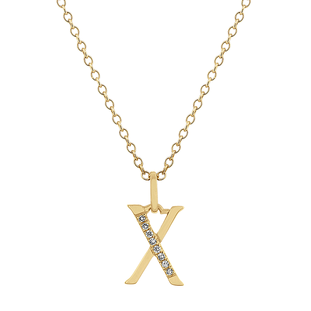 Diamond Letter X Pendant in 14k Yellow Gold (18 in) | Shane Co.
