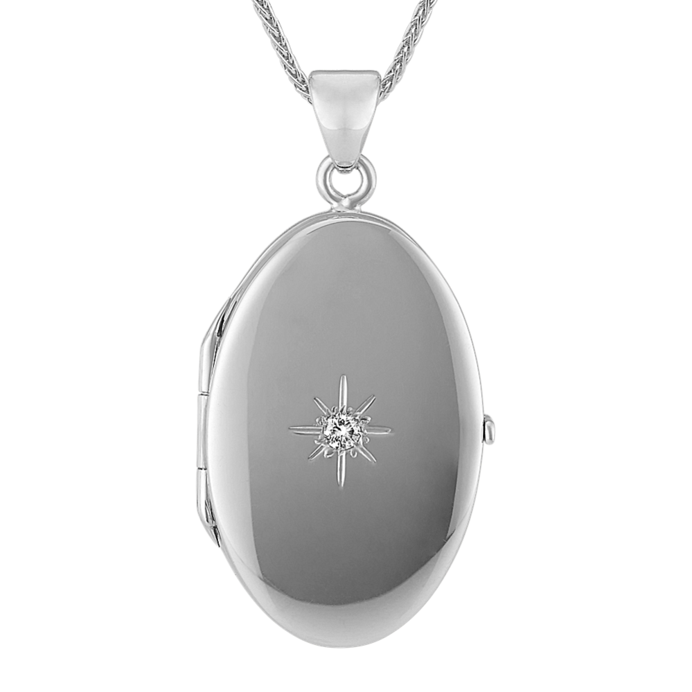 Diamond Starburst Oval Locket in Sterling Silver (30'') | Shane Co.