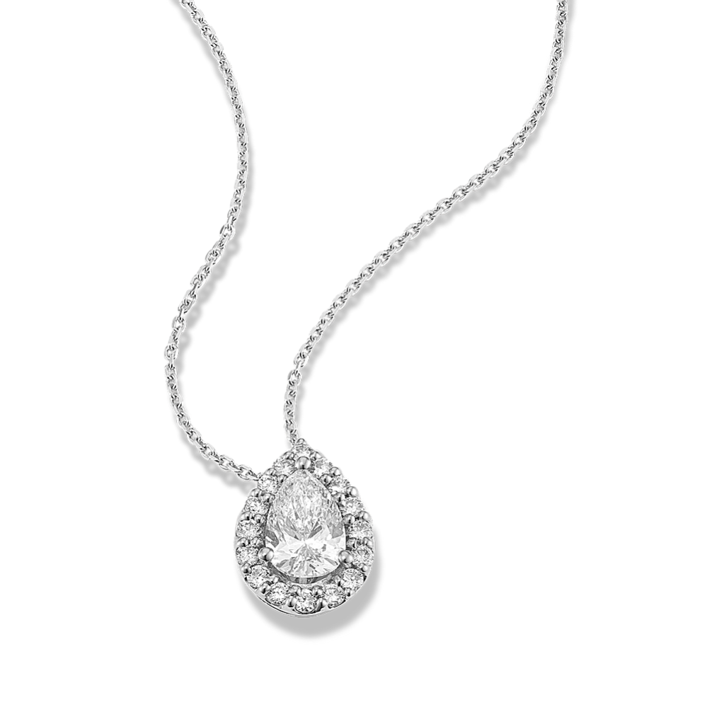 Pear 1 1/2 tcw Lab-Grown Diamond Halo Pendant | Shane Co.