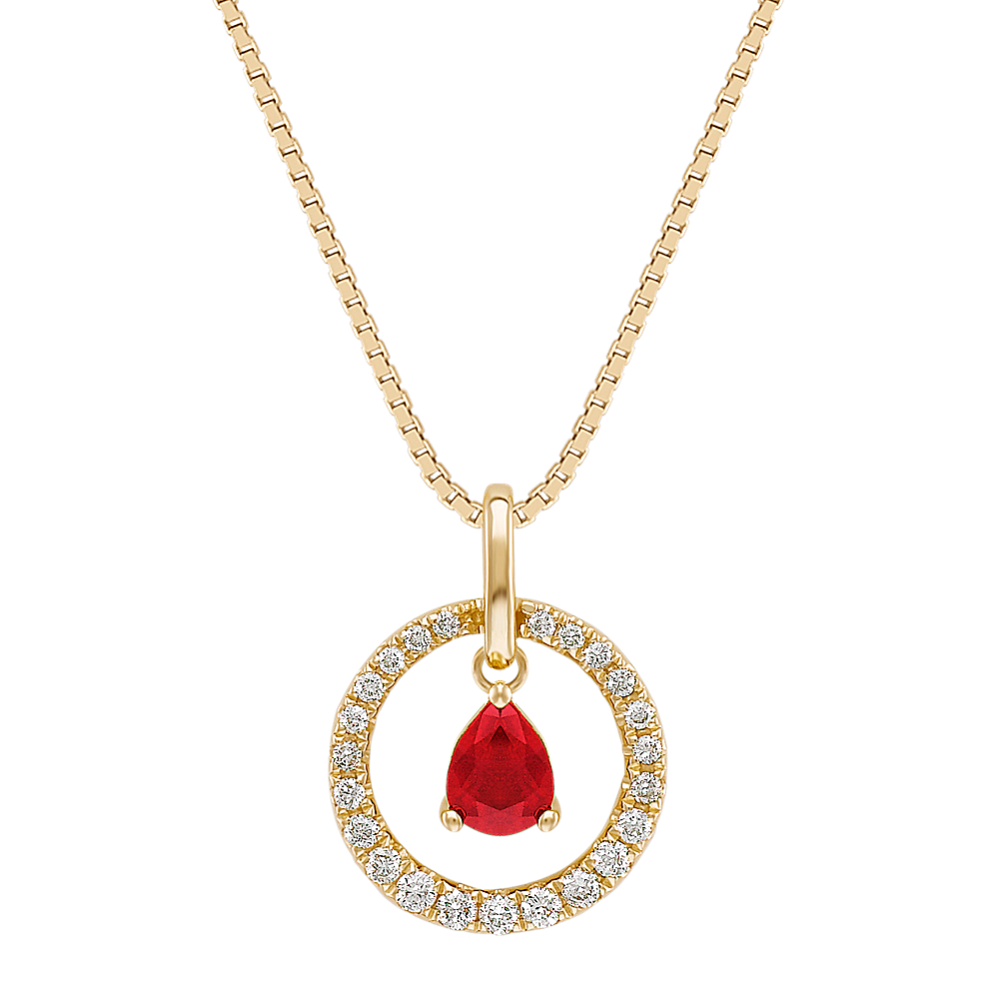 Pear-Shaped Ruby and Diamond Pendant (18'') | Shane Co.