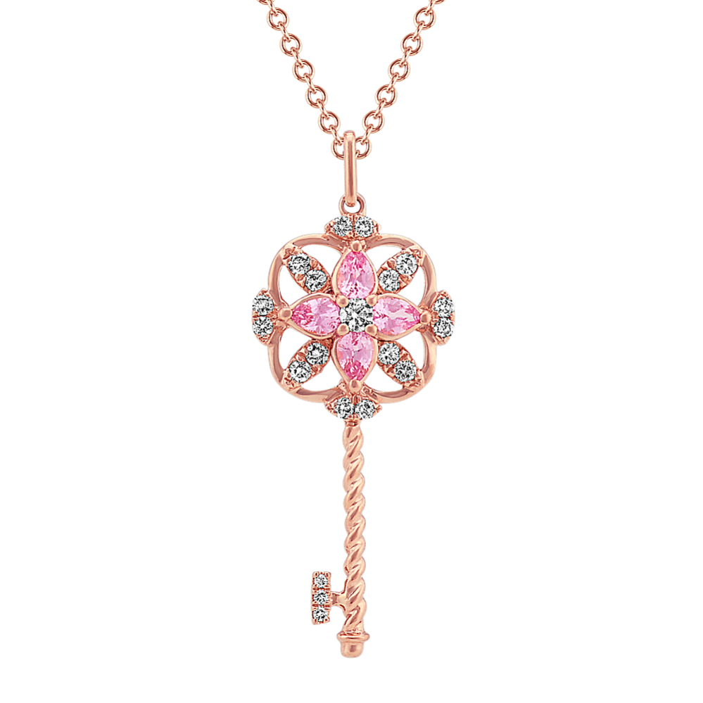 Pink Sapphire and Diamond Key Pendant (22'') | Shane Co.