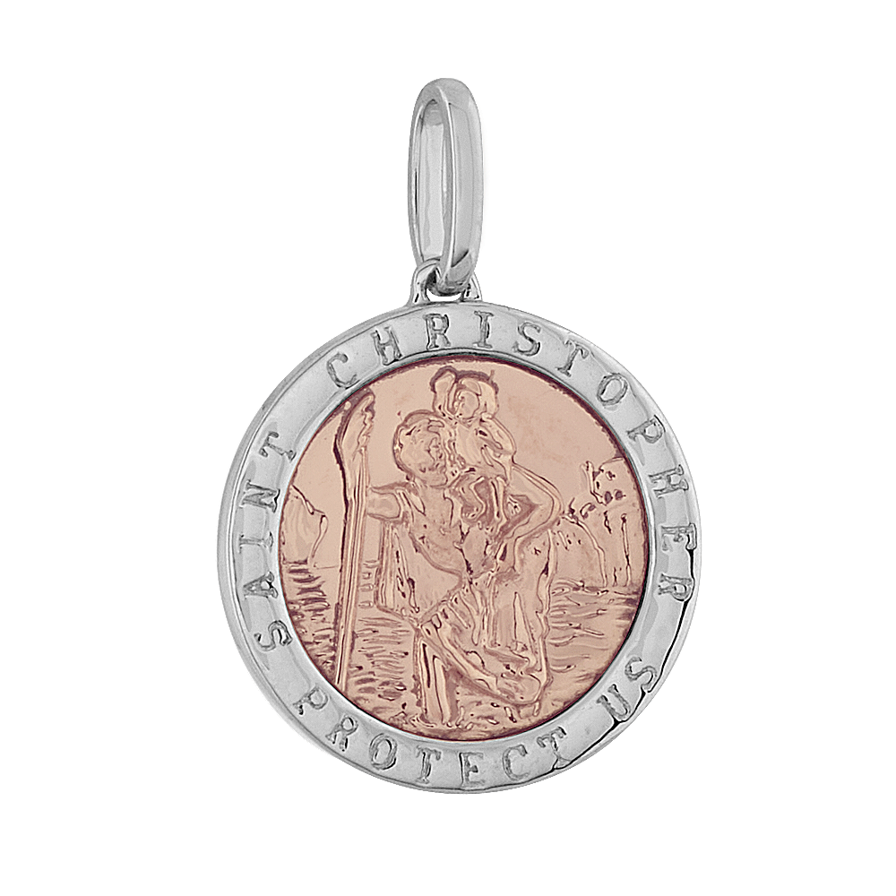 Saint Christopher Charm in 14K White & Rose Gold | Shane Co.