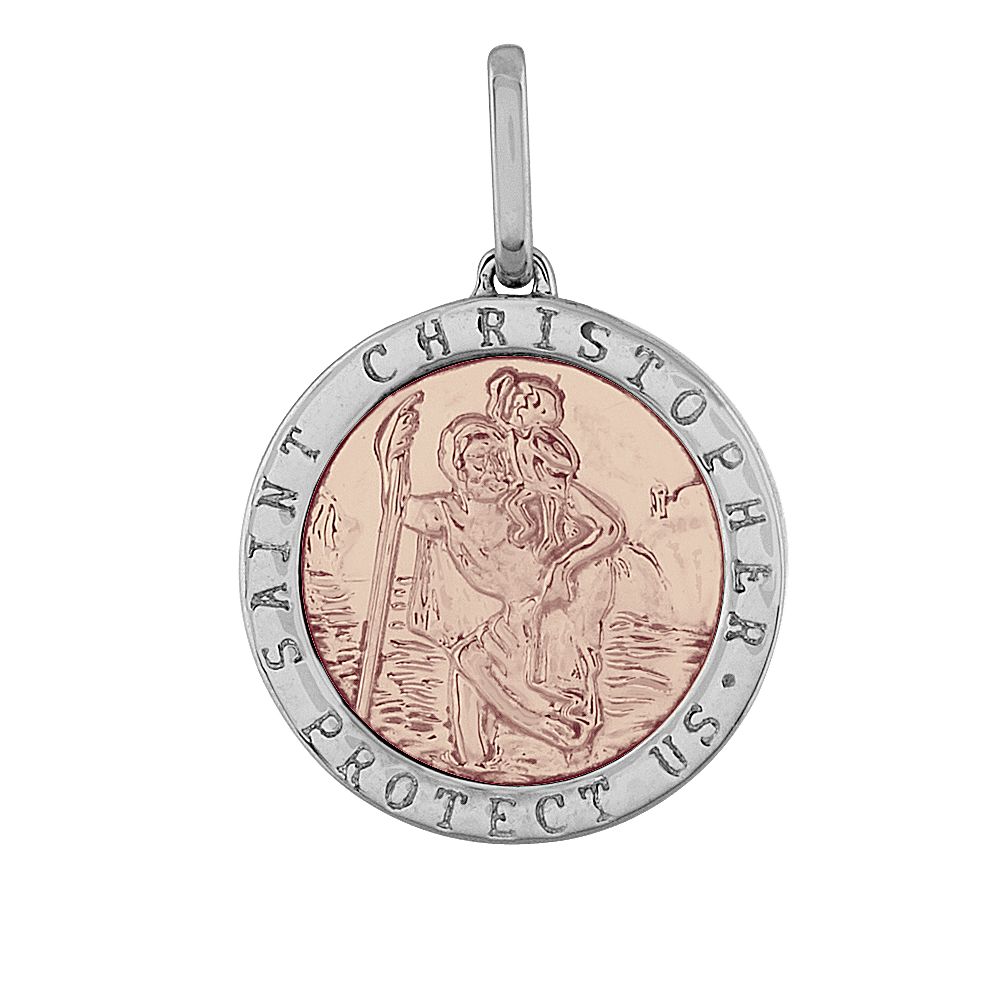 Saint Christopher Charm in 14K White & Rose Gold | Shane Co.