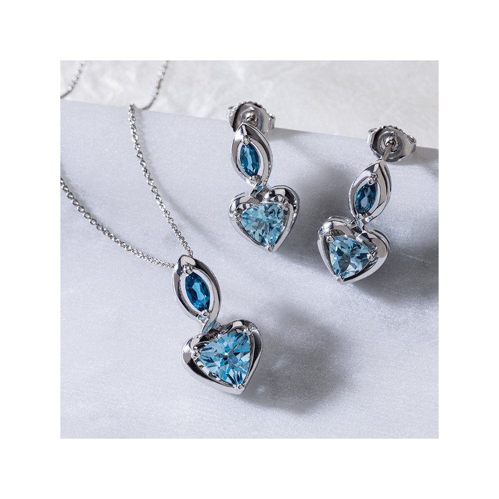 Sky Blue Topaz and London Blue Topaz Heart Pendant (20 in) | Shane Co.