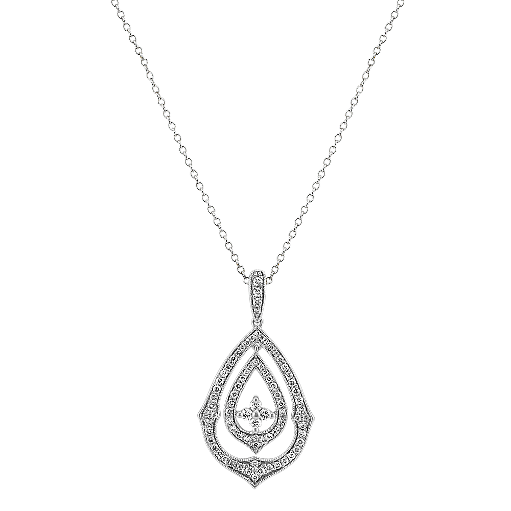 Vintage Diamond Pendant 14k White Gold (24 in) | Shane Co.