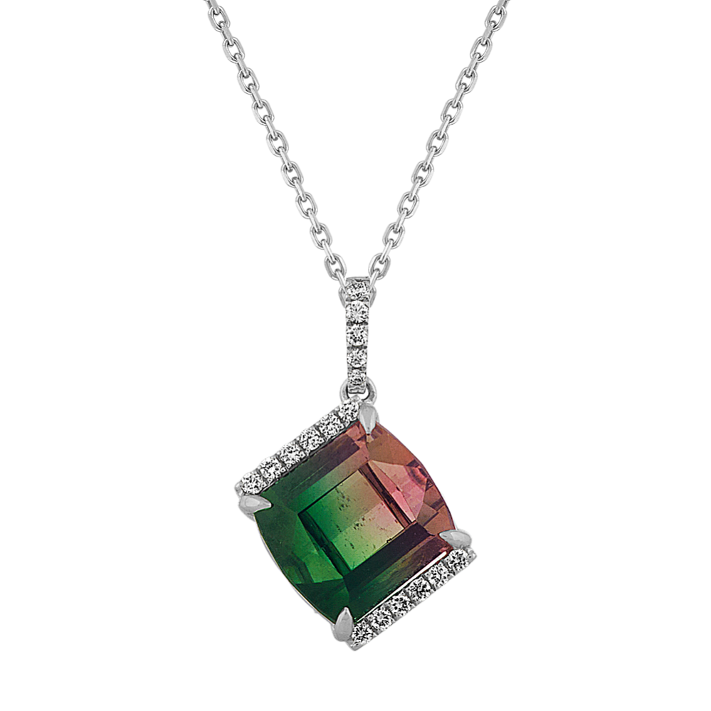 Watermelon Tourmaline and Diamond Pendant (24'') | Shane Co.