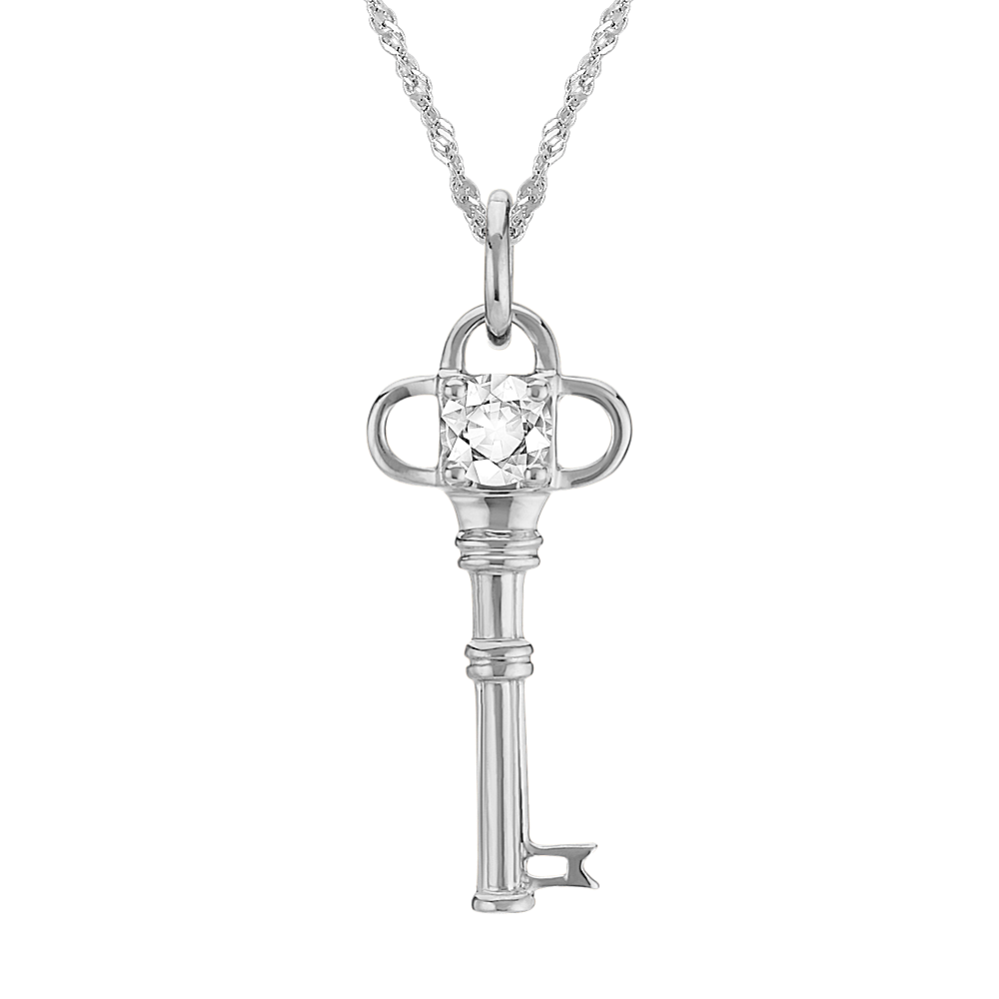 White Sapphire Key Pendant (18 in) | Shane Co.