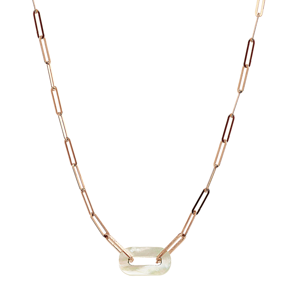 Shelley Freshwater Mother of Pearl Link Chain Necklace in 14K Rose Gold ...