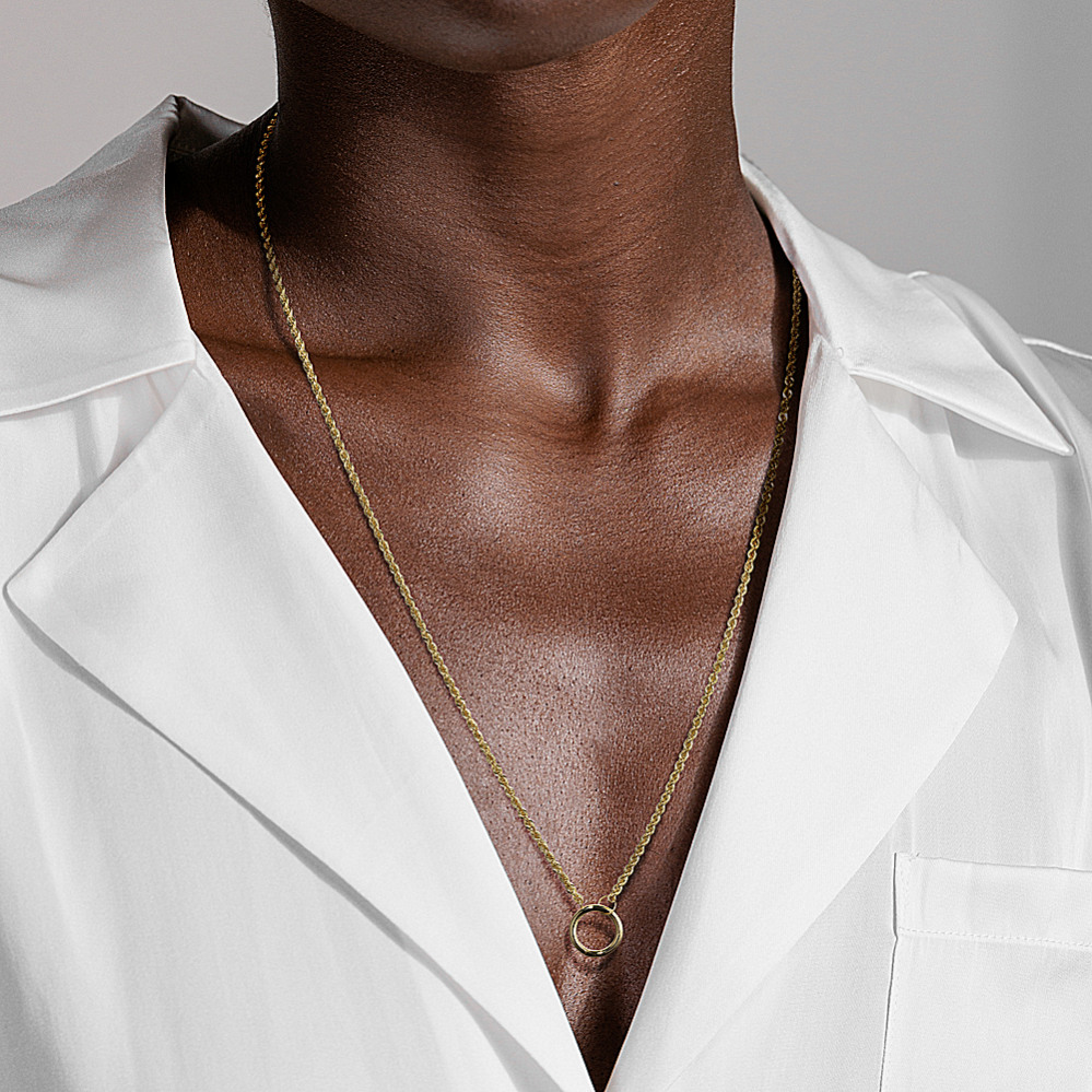 22 14K Rope Chain with Charm Ring Necklace Yellow Gold 20 24