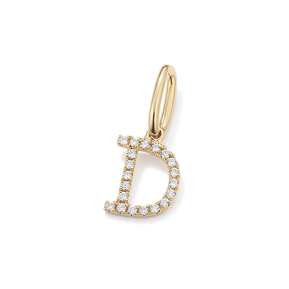 Diamond Pave Letter D Charm in Yellow Gold | Shane Co.