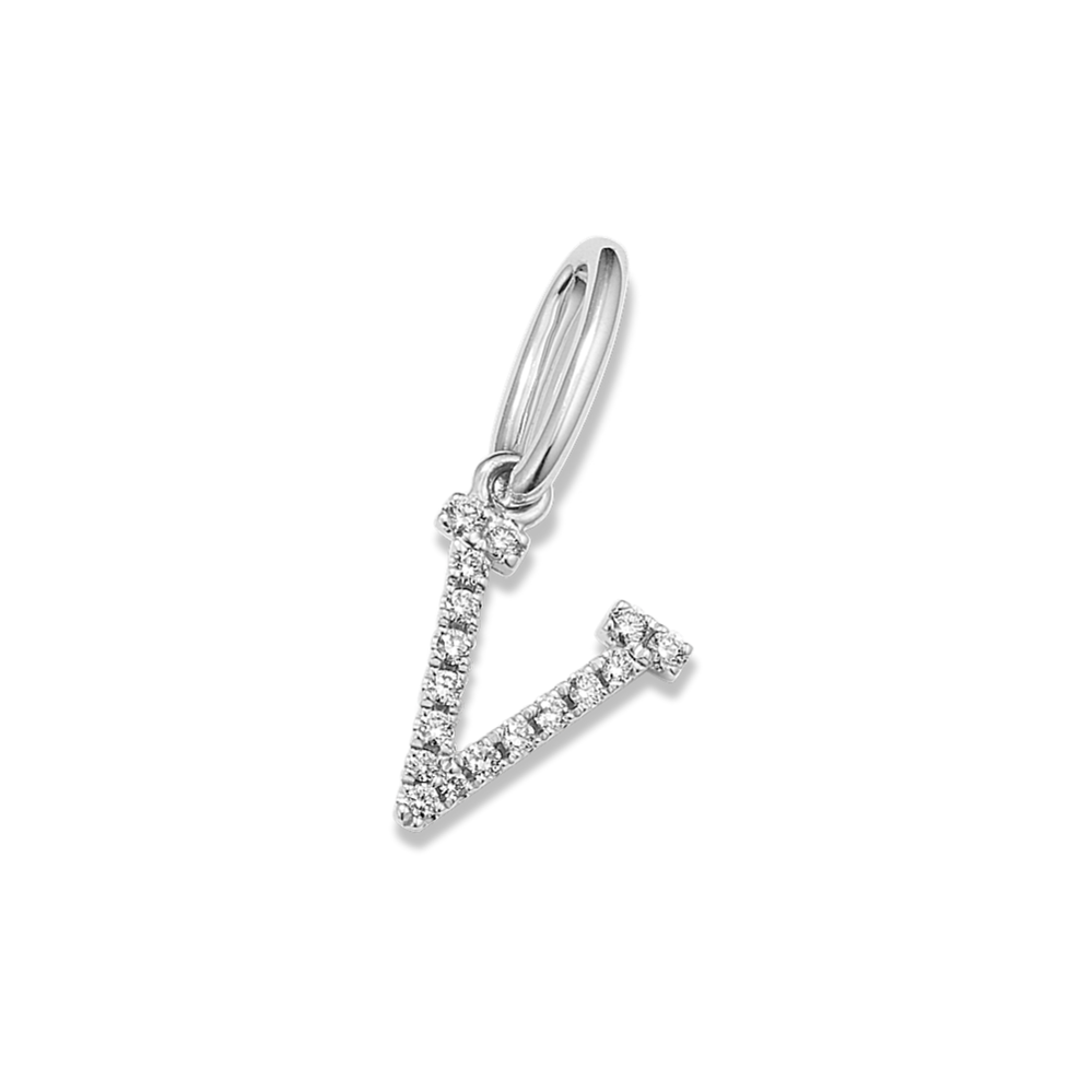 Diamond Pave Letter V Charm in White Gold | Shane Co.