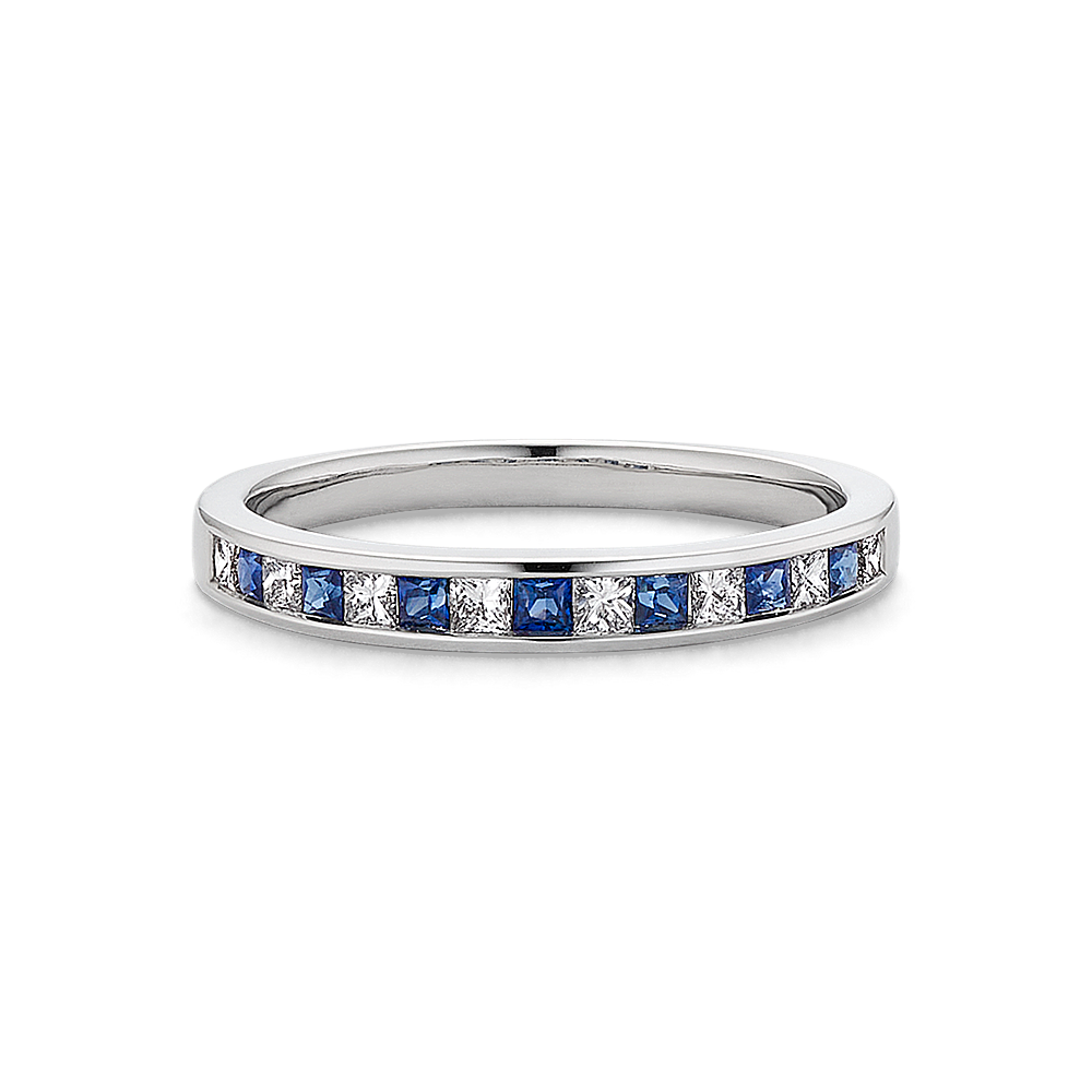 Vintage Princess Cut, Round Sapphire and Round Diamond Engagement Ring ...