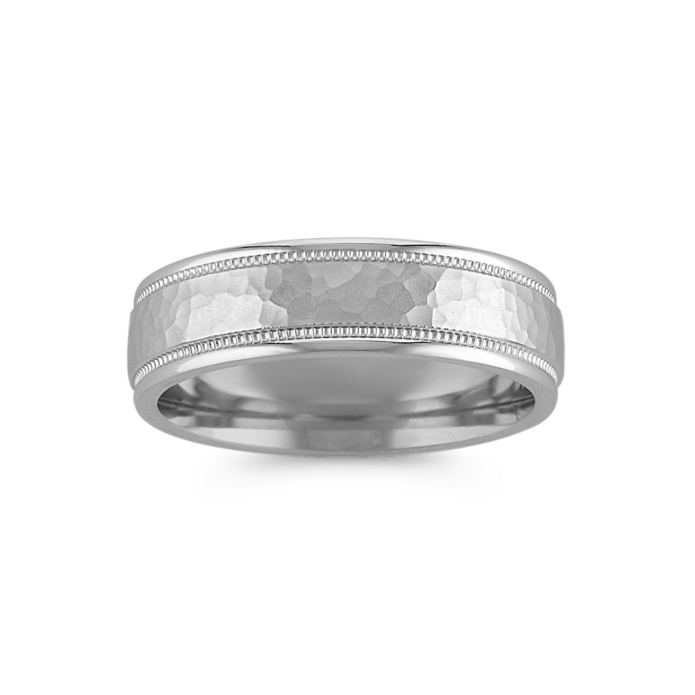 14k White Gold Comfort Fit Ring with Hammer Finish (6mm) | Shane Co.