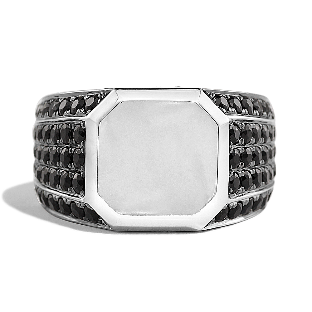 Black Sapphire Signet Ring in 14K White Gold | Shane Co.