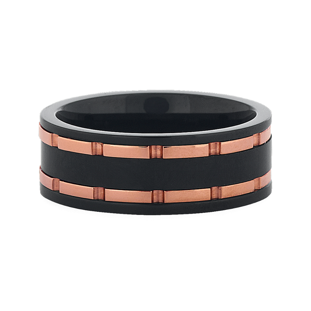 Cobalt Wedding Band with Black and Rose Ionic Plating (8mm) | Shane Co.