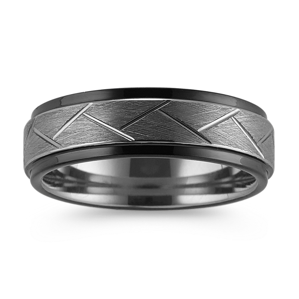 Contemporary Engraved Titanium Mens Ring (7mm) | Shane Co.