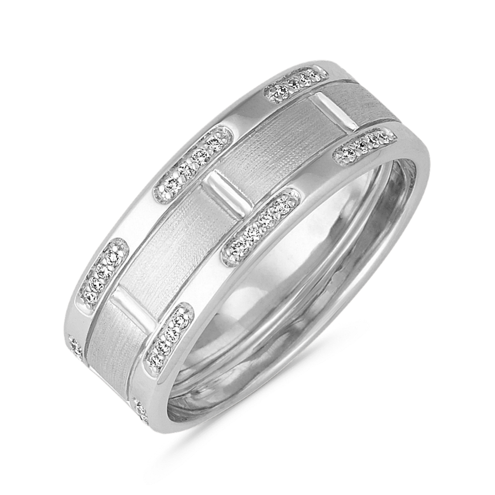 Contemporary Round Diamond Mens Ring in 14k White Gold (8mm) | Shane Co.