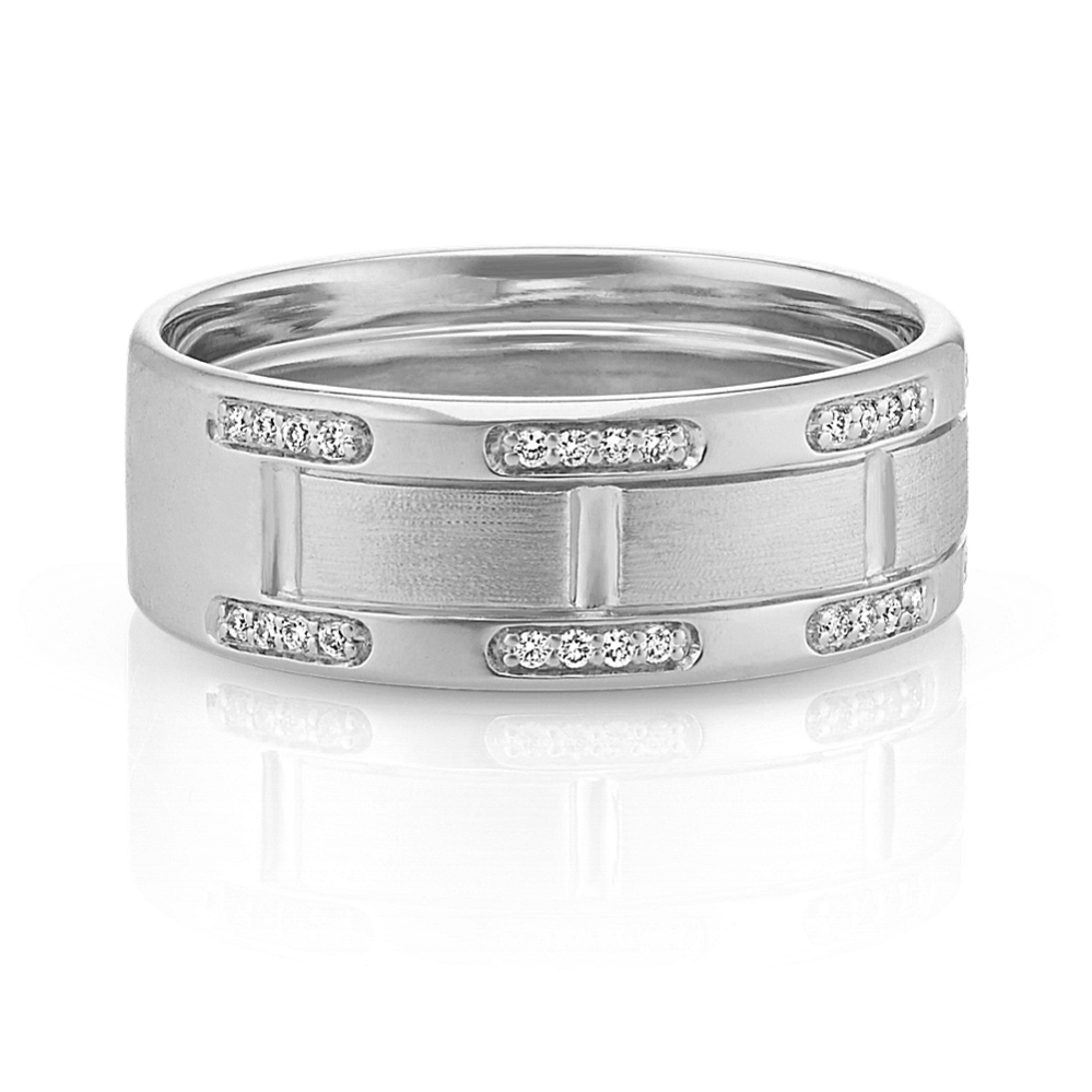 Contemporary Round Diamond Mens Ring in 14k White Gold (8mm) | Shane Co.