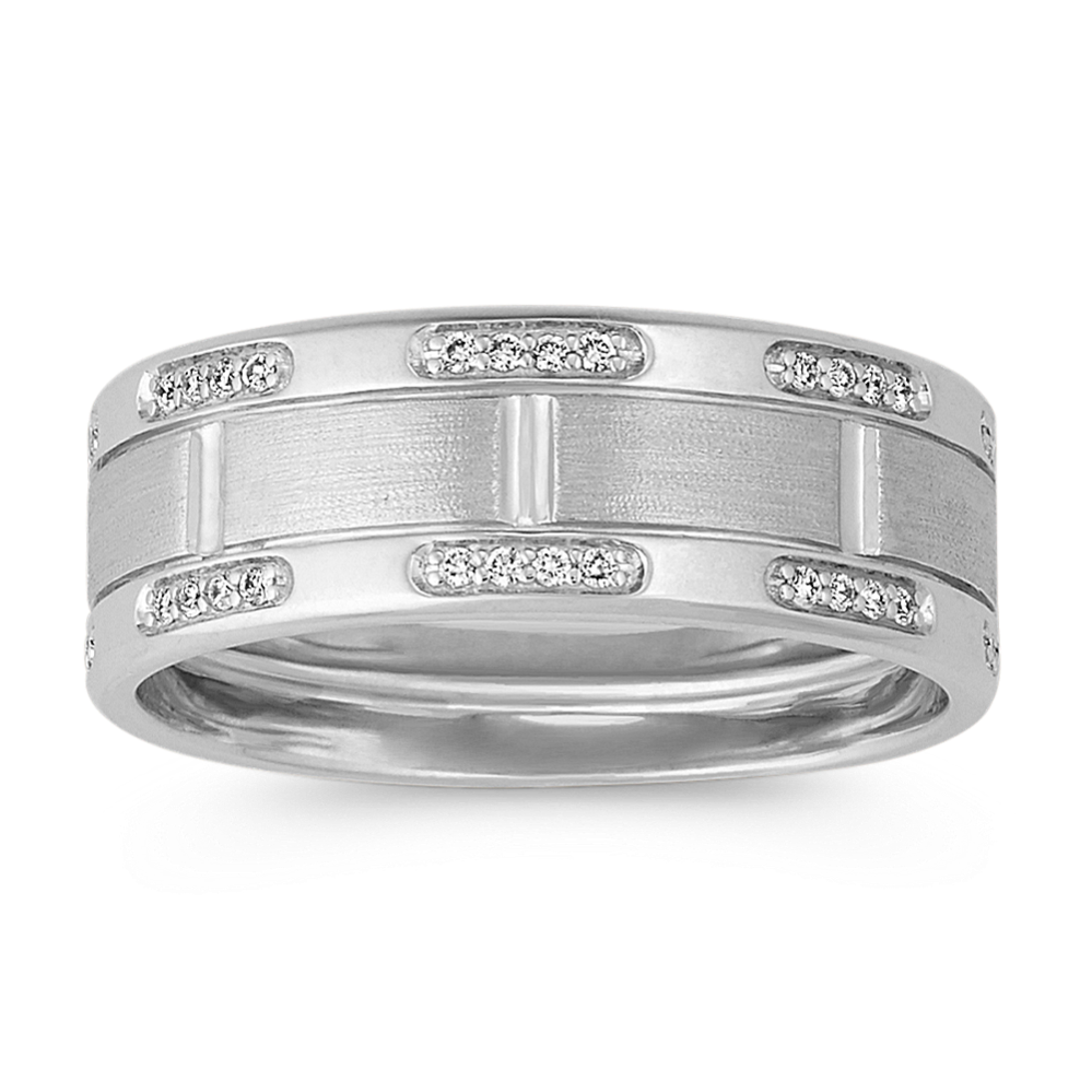 Contemporary Round Diamond Mens Ring in 14k White Gold (8mm) | Shane Co.