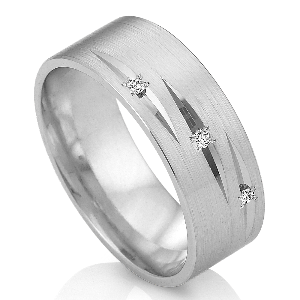 Contemporary Round Diamond Mens Ring in 14k White Gold (8mm) | Shane Co.