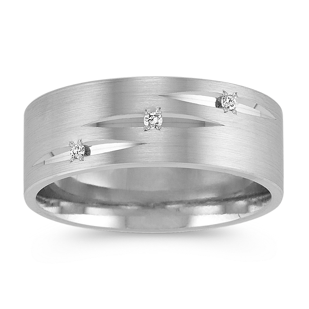 Contemporary Round Diamond Mens Ring in 14k White Gold (8mm) | Shane Co.