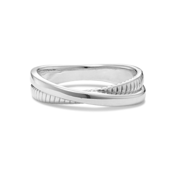 Two-Texture Sterling Silver Crossover Ring | Shane Co.