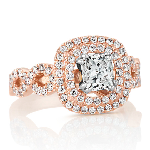 Cushion Double Halo Infinity Diamond Engagement Ring in 14k Rose Gold ...