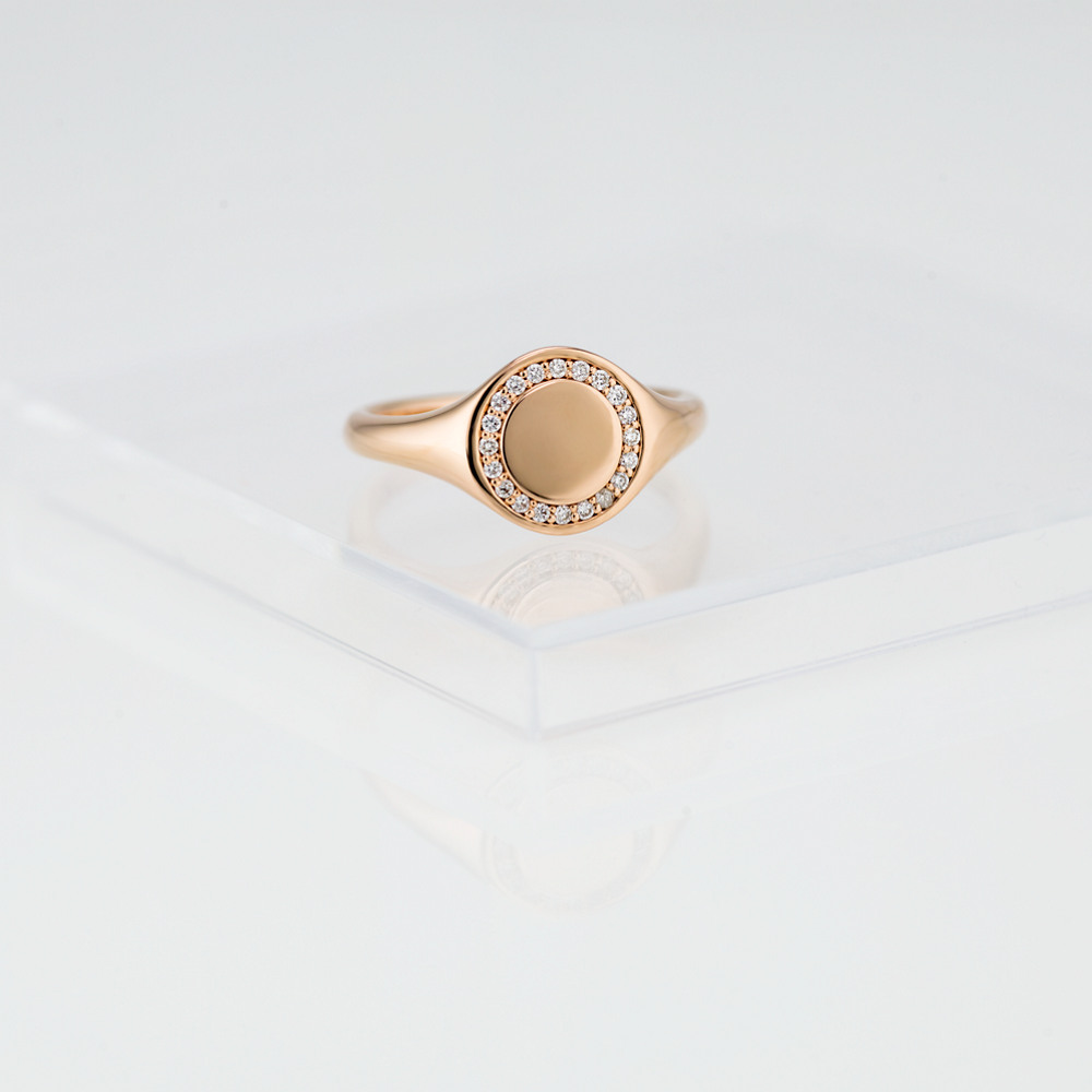 Diamond Engravable Signet Ring in 14k Rose Gold | Shane Co.