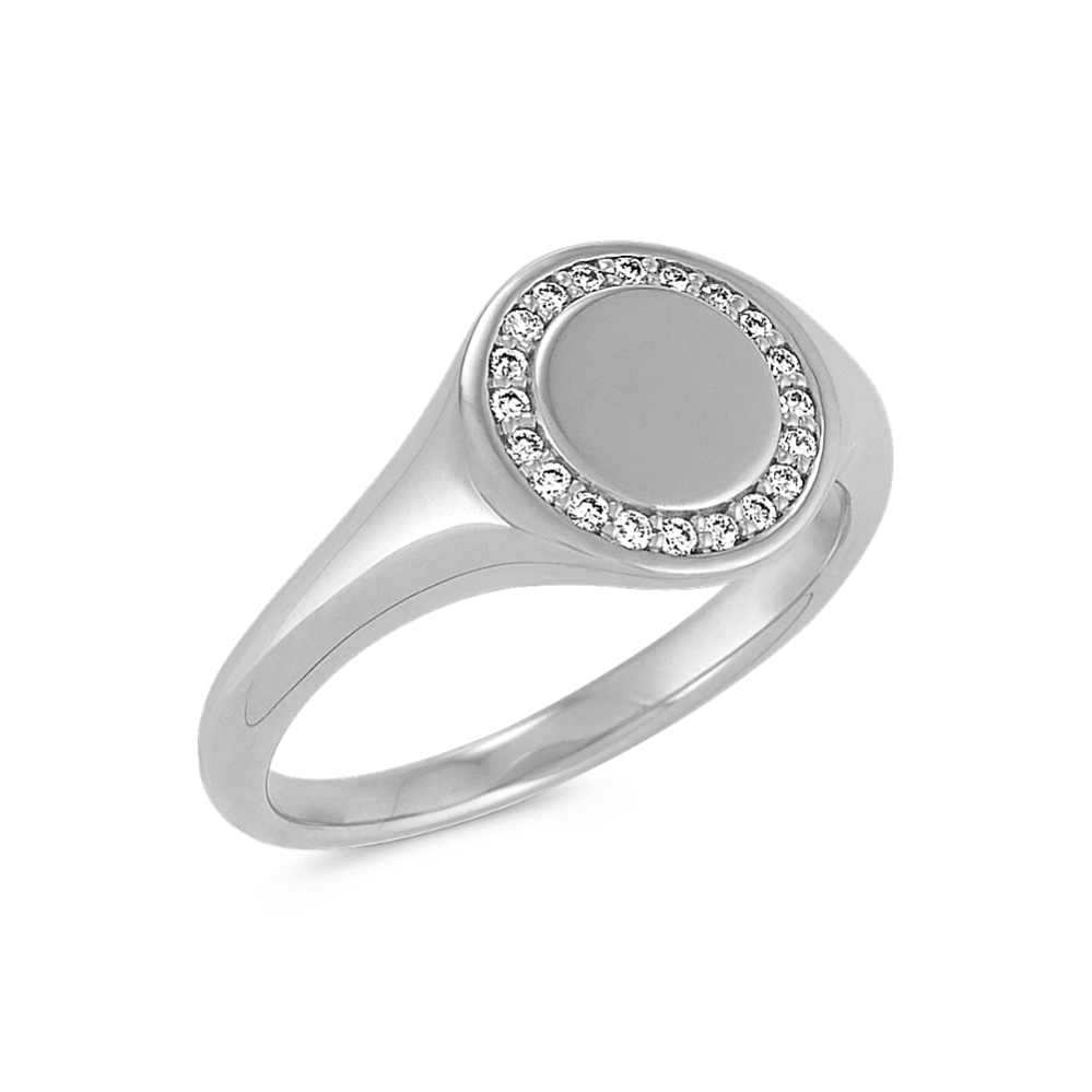 Diamond Engravable Signet Ring in 14k White Gold | Shane Co.