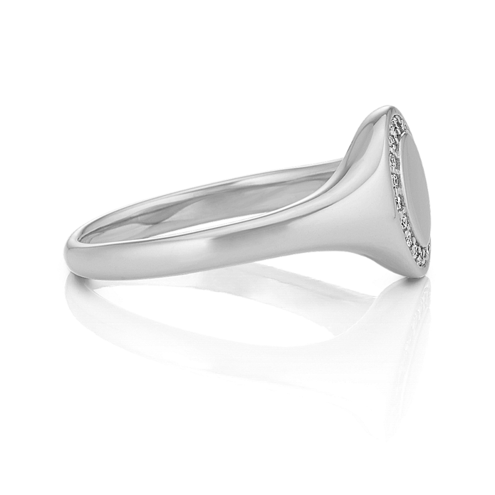 Diamond Engravable Signet Ring in 14k White Gold | Shane Co.