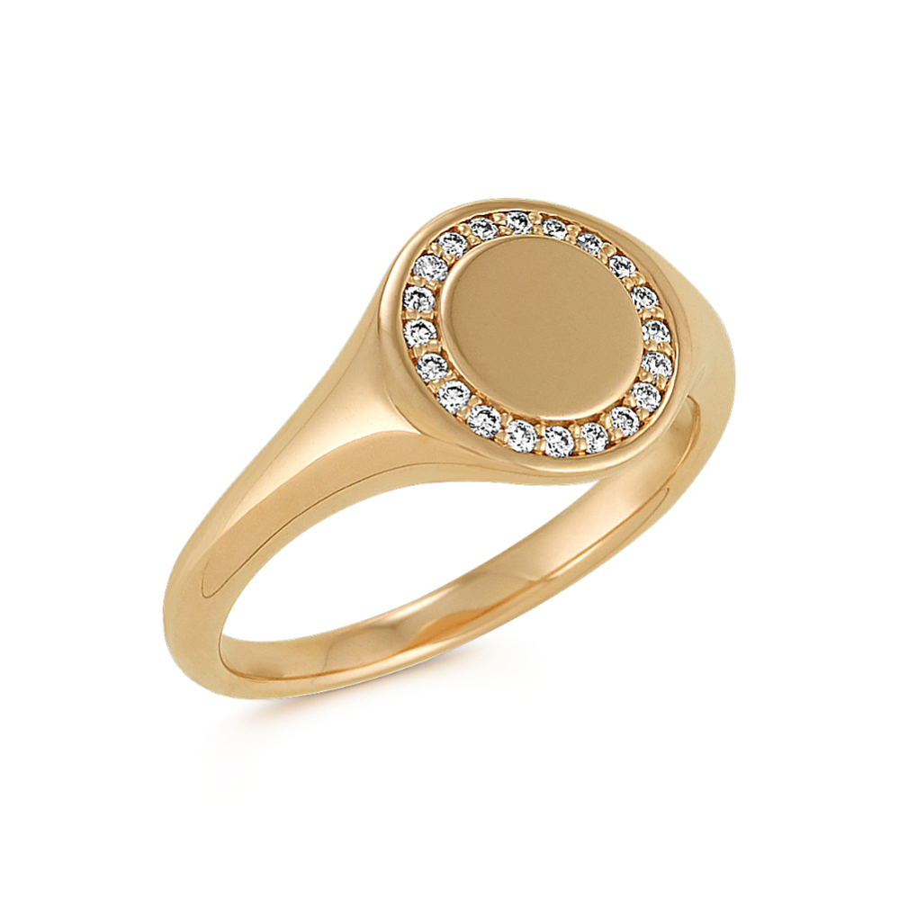 Diamond Engravable Signet Ring in 14k Yellow Gold | Shane Co.