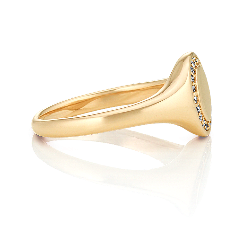 Diamond Engravable Signet Ring in 14k Yellow Gold | Shane Co.