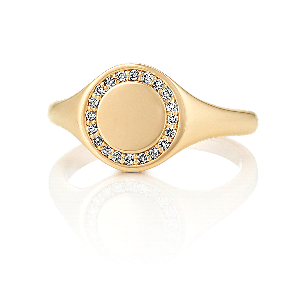 Diamond Engravable Signet Ring in 14k Yellow Gold | Shane Co.