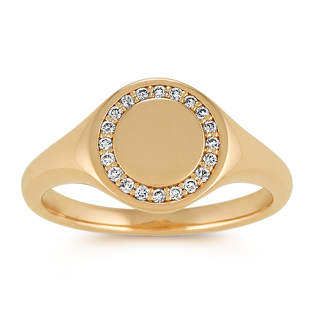 Diamond Engravable Signet Ring in 14k Yellow Gold | Shane Co.
