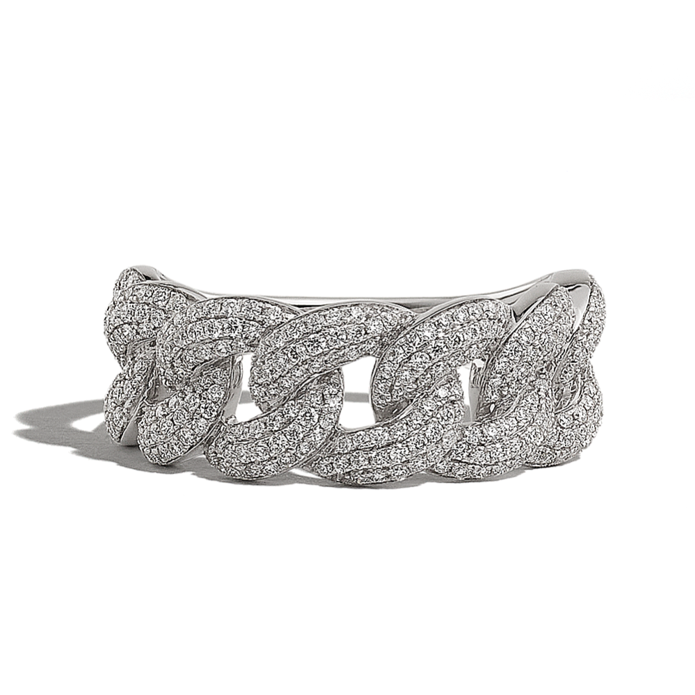 Bonn Diamond Chain Link Ring in 14K White Gold | Shane Co.