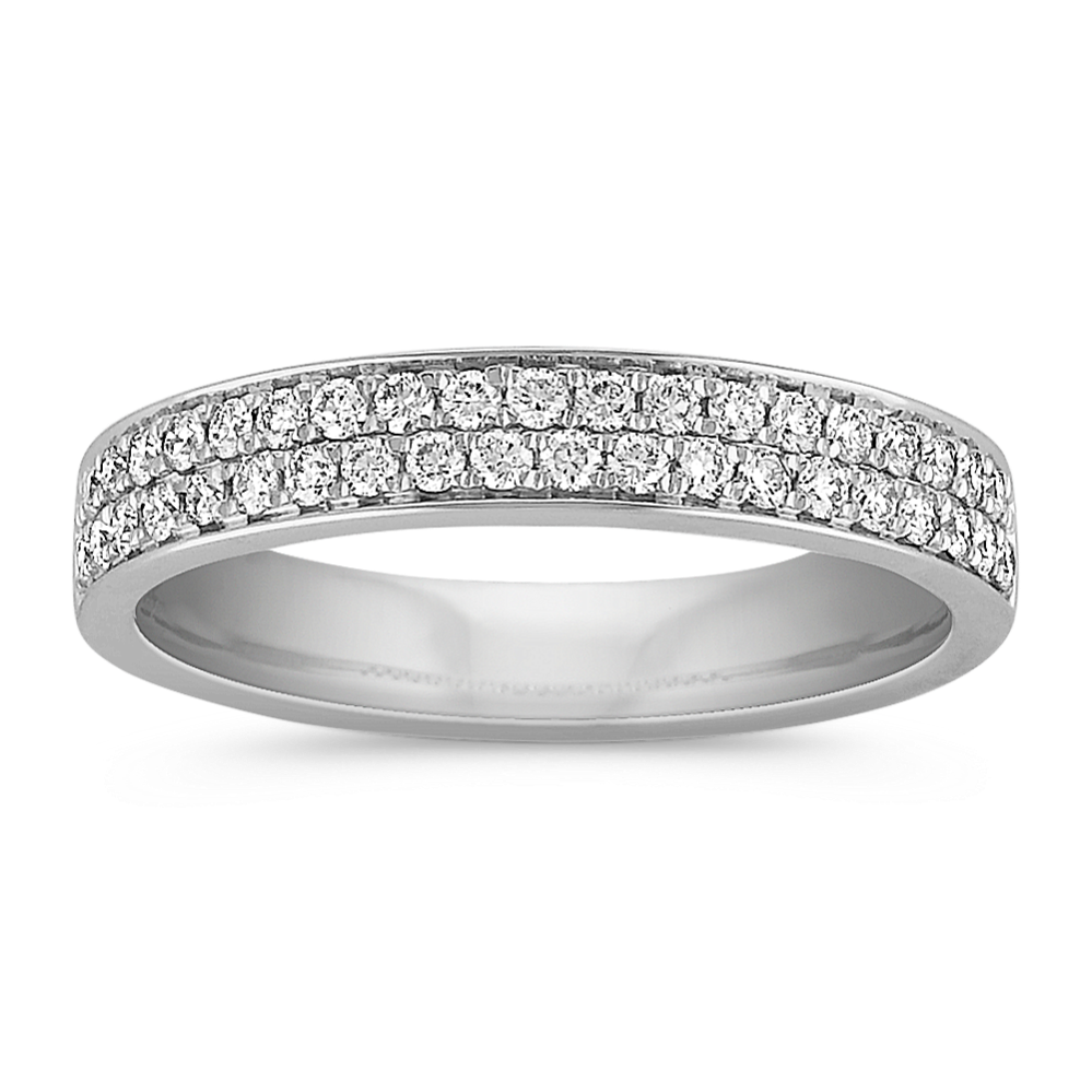 Double Row Round Diamond Wedding Band in 14k White Gold | Shane Co.