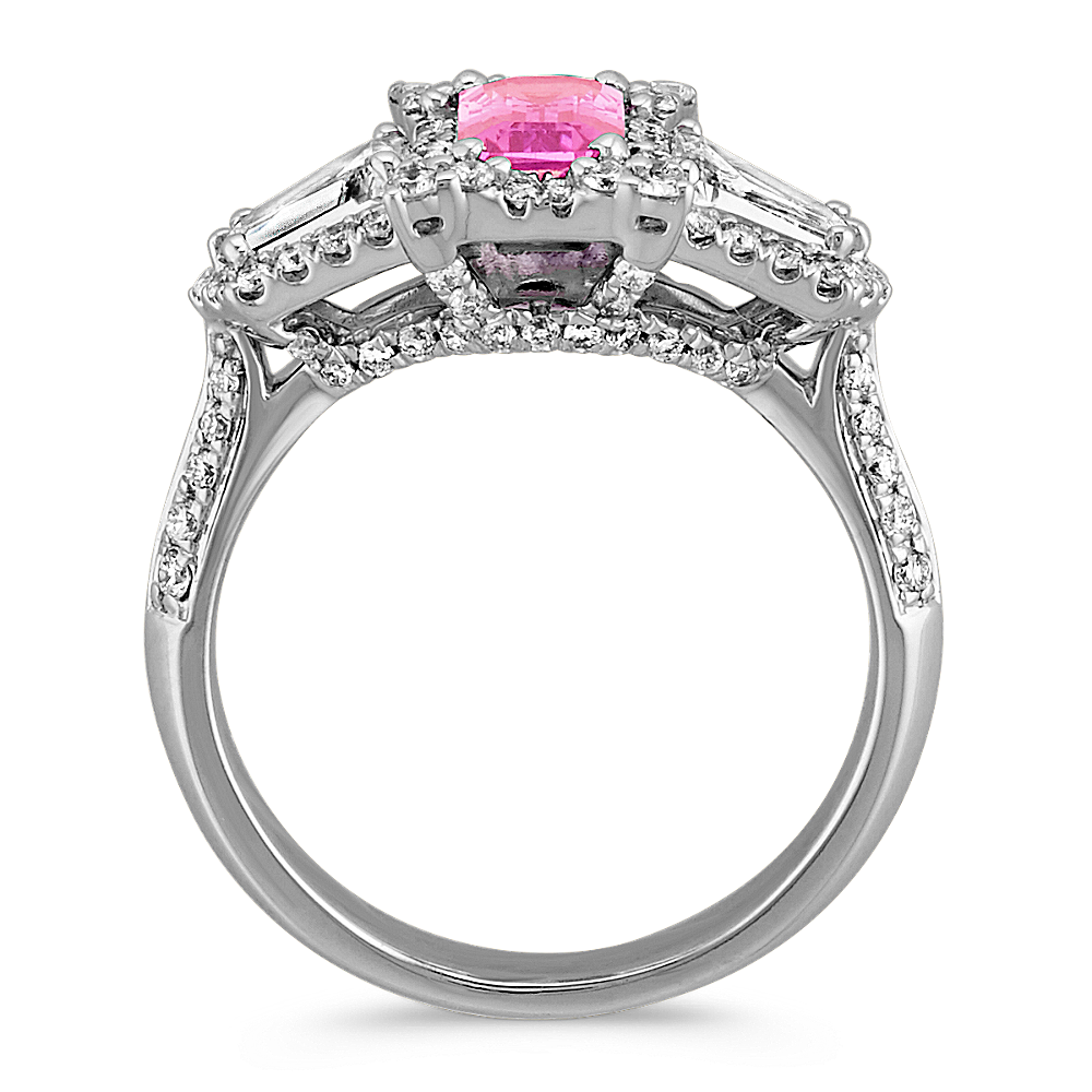 Emerald Cut Raspberry Sapphire, Shield-Shaped and Round Diamond Ring ...