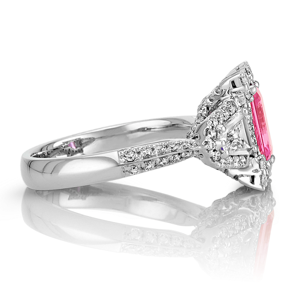 Emerald Cut Raspberry Sapphire, Shield-Shaped and Round Diamond Ring ...