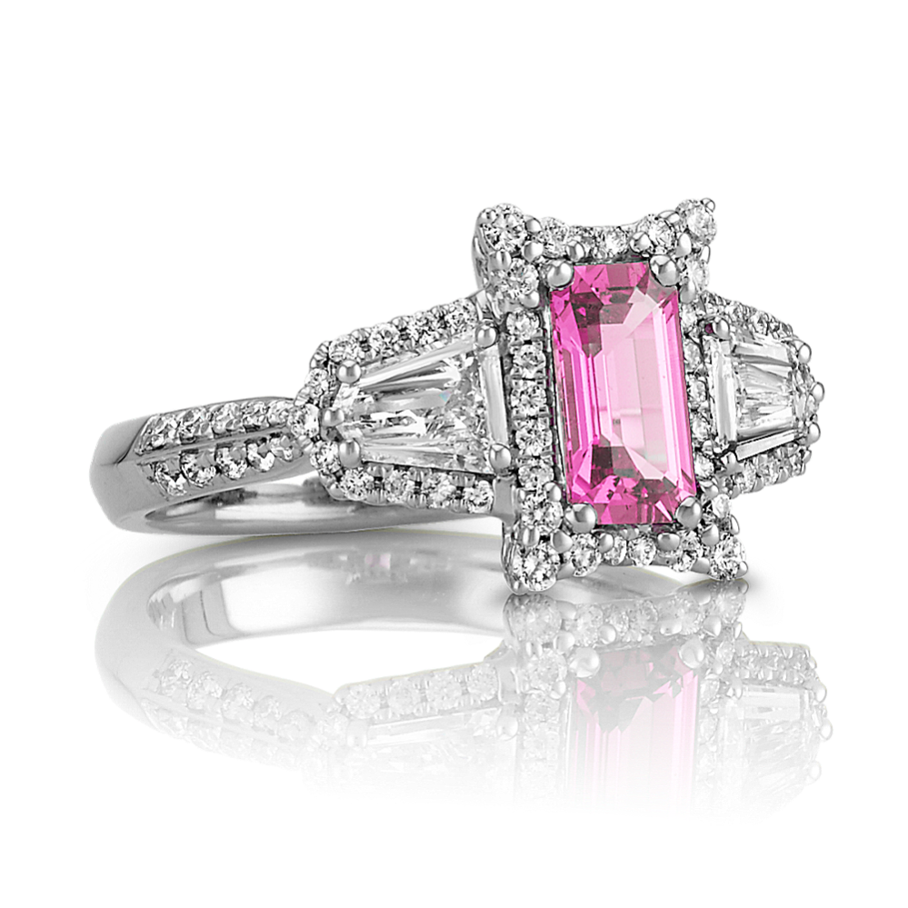 Emerald Cut Raspberry Sapphire, Shield-Shaped and Round Diamond Ring ...