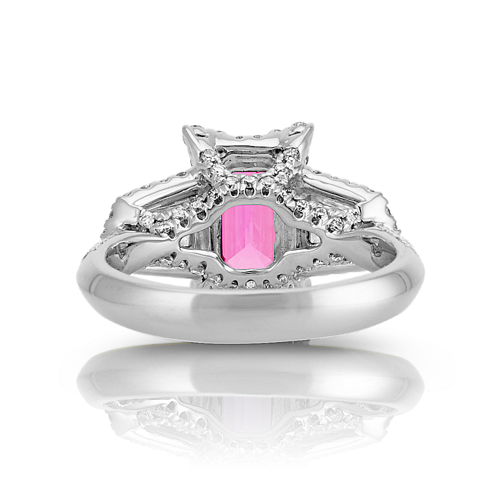 Emerald Cut Raspberry Sapphire, Shield-Shaped and Round Diamond Ring ...