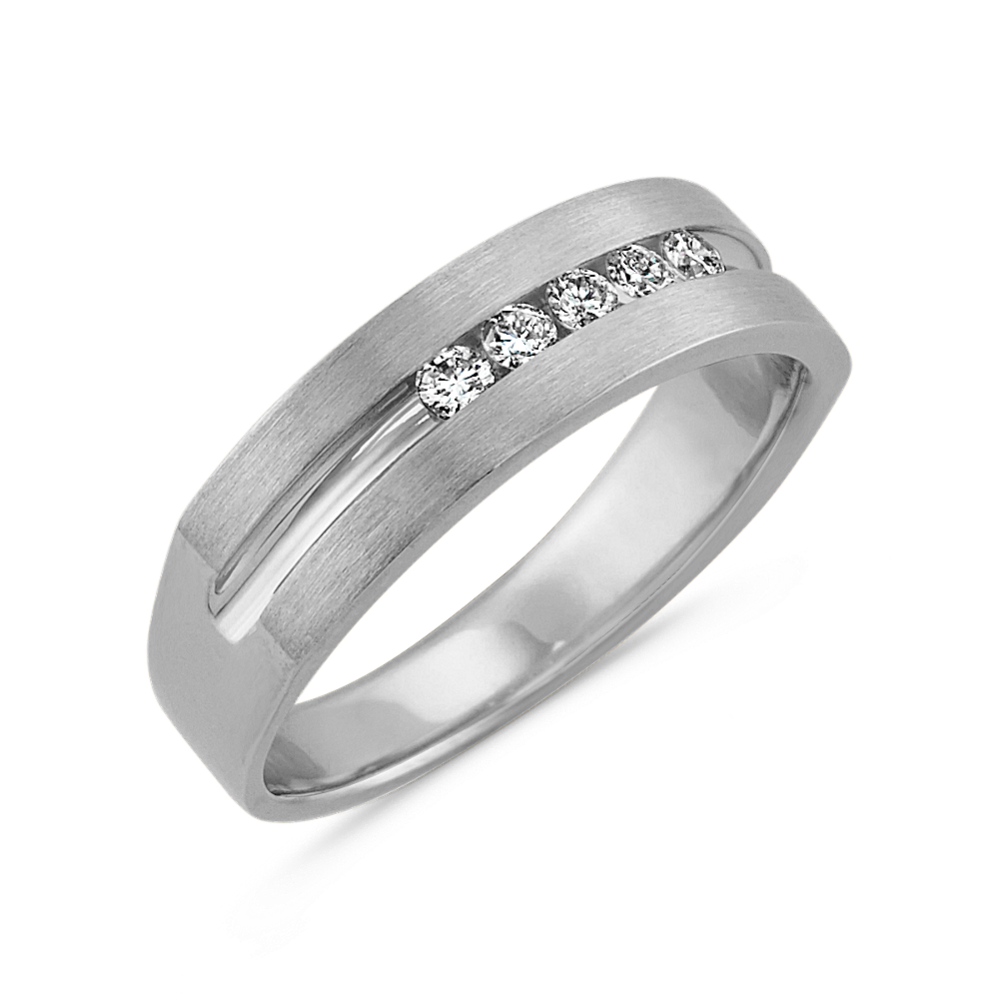 Five-Stone Round Diamond Mens Ring in 14k White Gold (6mm Five-Stone Round Diamond Mens Ring in 14k White Gold (6mm