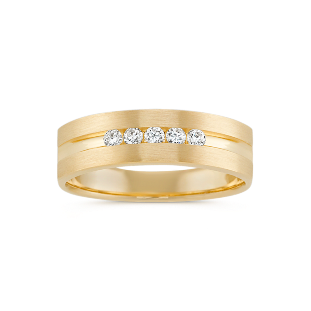 Five Stone Round Diamond Mens Ring in 14k Yellow Gold 6.5mm